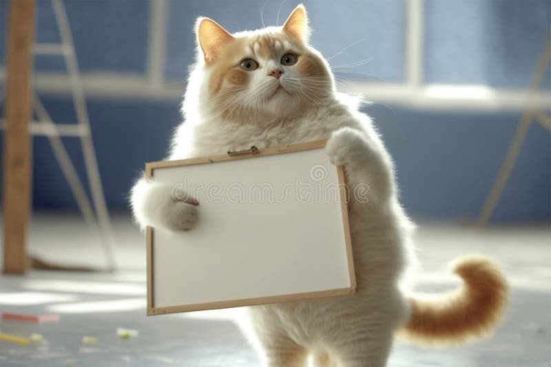 Fluffy Cat Holding a Poster. Generative AI Stock Illustration ...