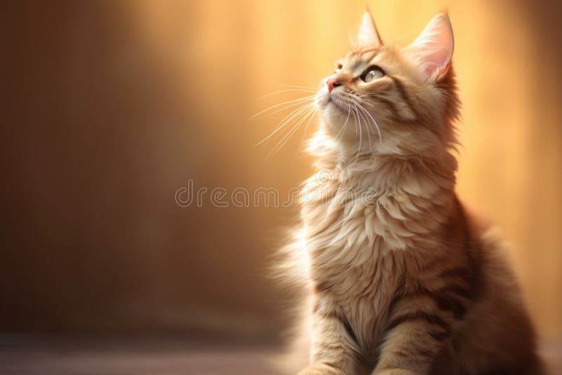 Fluffy cat looks up stock illustration. Illustration of waiting - 292106715