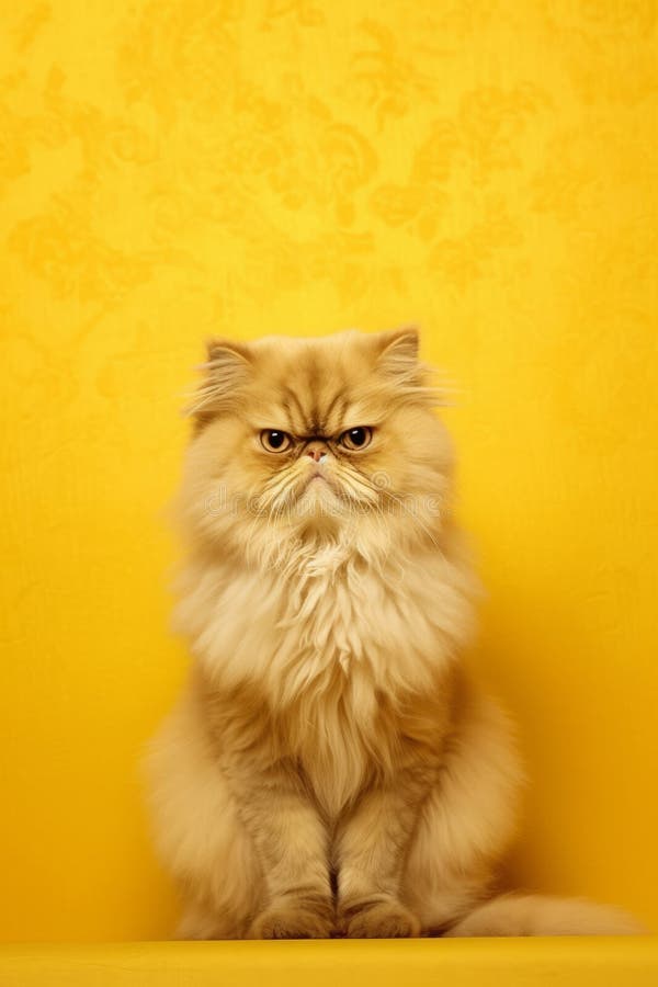 Fluffy Cat Sitting in Front of Yellow Wall with Sad Look on it S Face ...