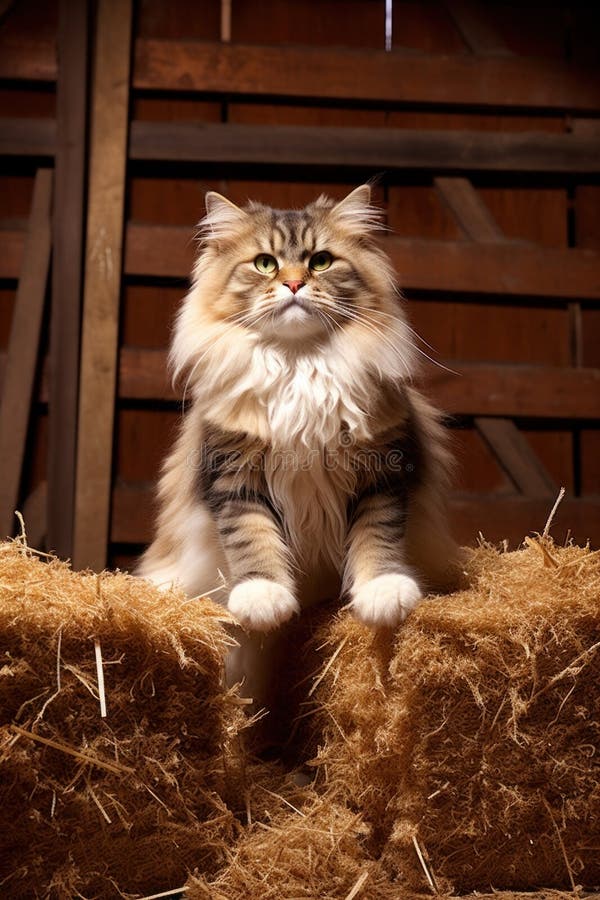 A Fluffy Cat Sitting on Top of a Pile of Hay. Generative AI Image ...