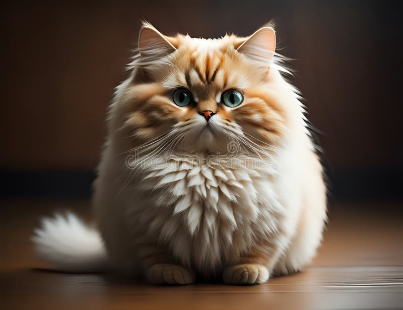 Fluffy Cat Sitting on Top of a Wooden Floor Stock Illustration ...