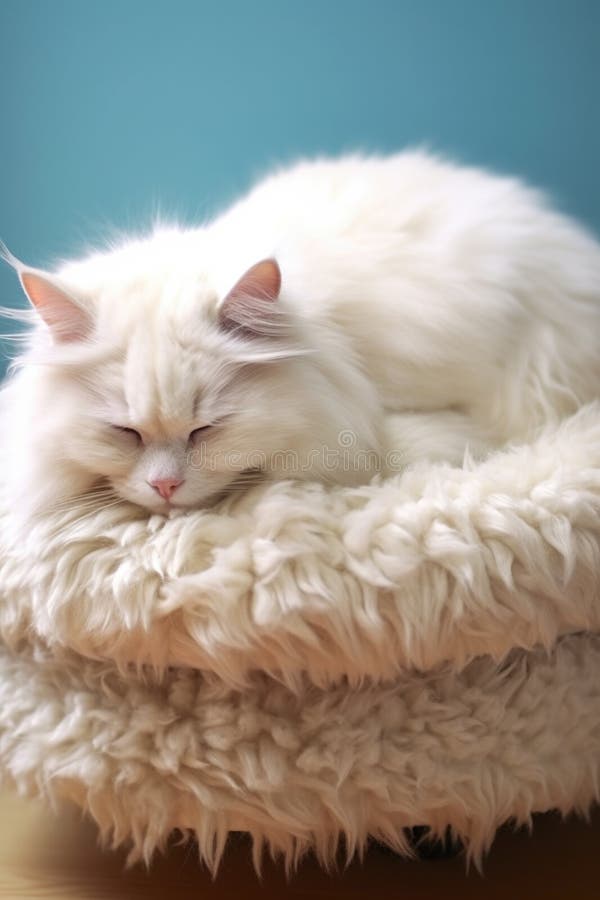 Fluffy Cat Sleeping in a Comfortable Pet Bed Stock Illustration ...