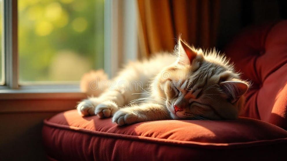 A Fluffy Cat Sleeping on the Sofa Stock Illustration - Illustration of ...
