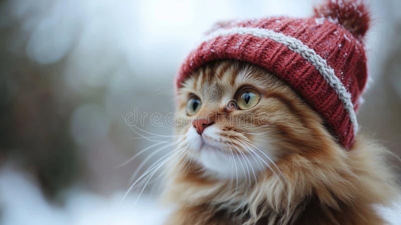 Fluffy cat in winter hat stock photo. Image of cheerful - 344344862