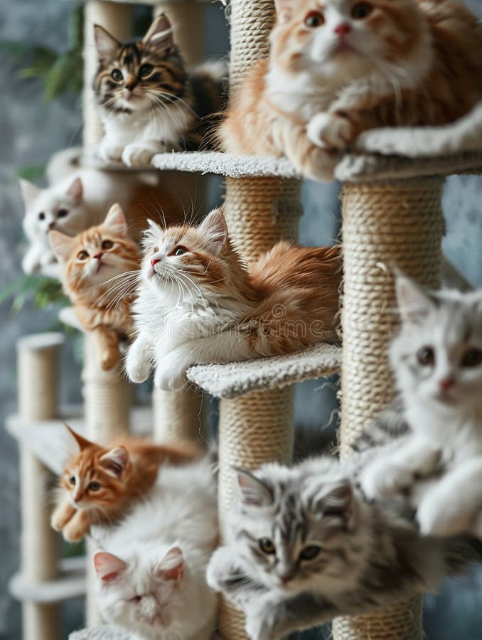 Fluffy Cats in Various Playful Poses, Copy Space, Playfulness, Dynamic ...