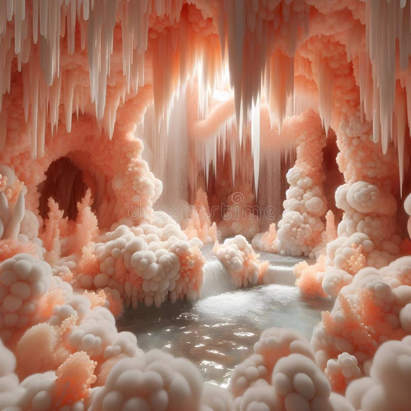 A Fluffy Cave Made of Peach Crystals. White and Shiny Stock ...