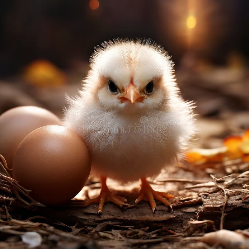 Fluffy Chick with Eggs in a Warm, Natural Setting Stock Image - Image ...