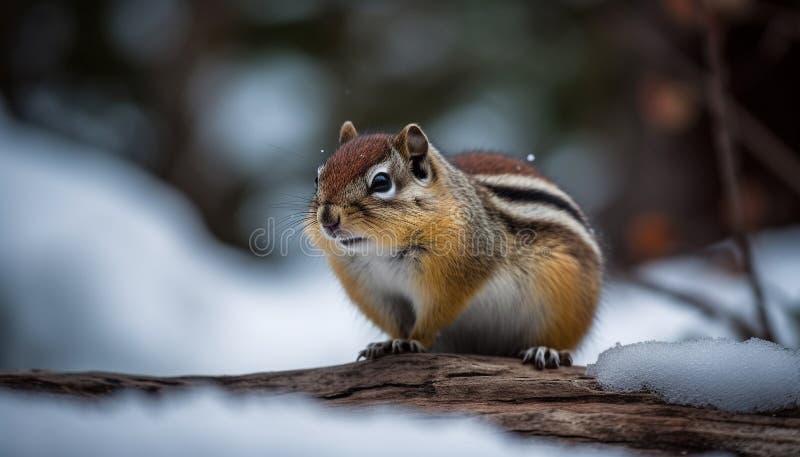 Fluffy Chipmunk Sitting on Branch, Eating Winter Food Outdoors ...