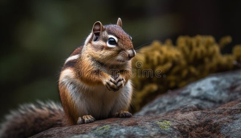 Fluffy Chipmunk Sitting on Grass, Looking at Camera Attentively ...