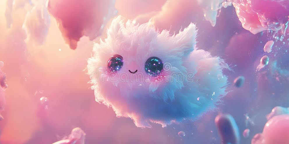 Fluffy Cloud Creature in Dreamy Pastel Sky Stock Illustration ...