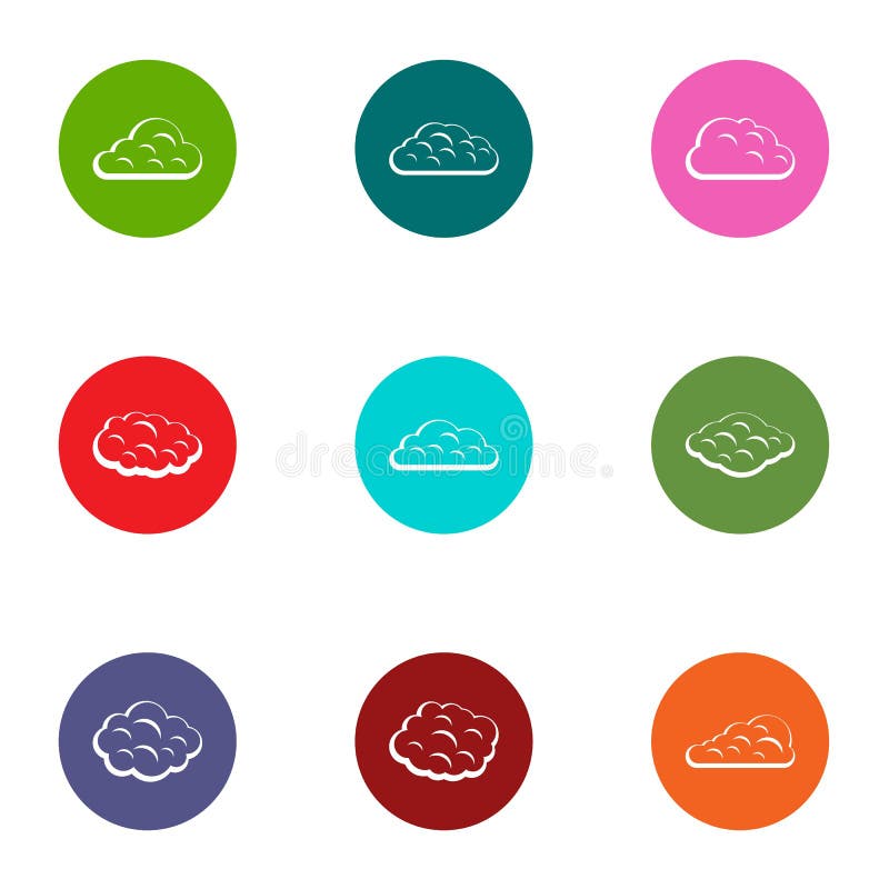 Fluffy Cloud Icons Set, Flat Style Stock Vector - Illustration of ...
