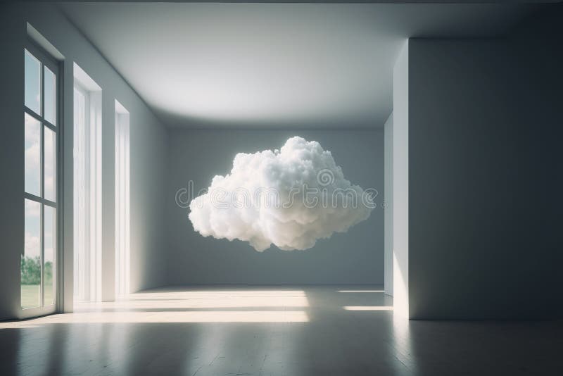 Fluffy Cloud Inside a Clean Empty White Room, Ai Generated Stock ...