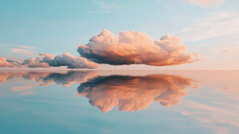 Soft Clouds Reflecting on the Calm Glass Surface Under a Calm Sky Create a Peaceful and Dreamy ...