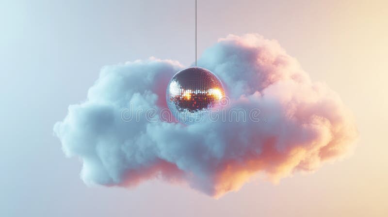 Fluffy Cloud with Suspended Disco Ball at Sunset Stock Image - Image of ...