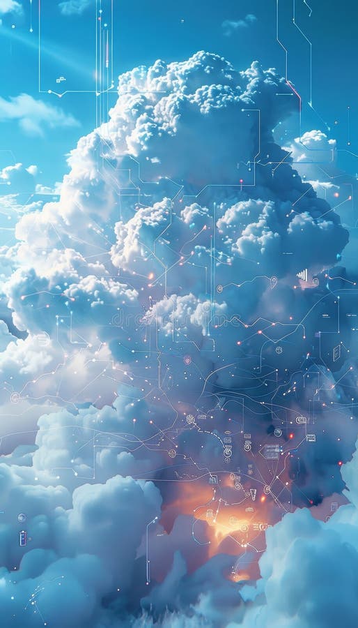 A Fluffy Cloud with Tech Patterns Symbolizing Digital Transformation in ...