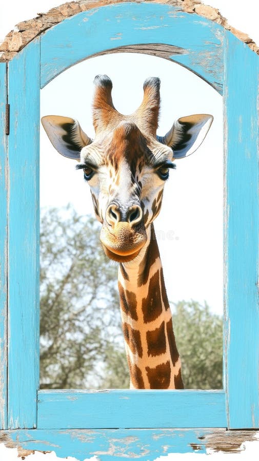 With Fluffy Clouds in the Background, a Giraffe Curiously Peers through ...