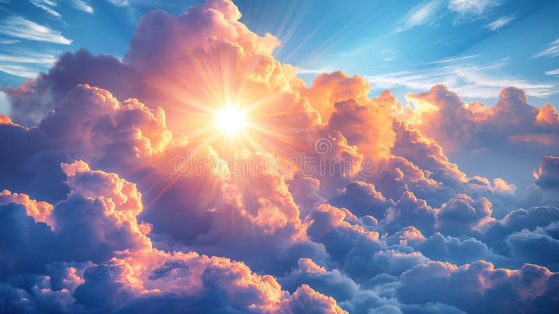 Fluffy Clouds and Bright Light Spot in Sky Image, Ai Generated Stock ...