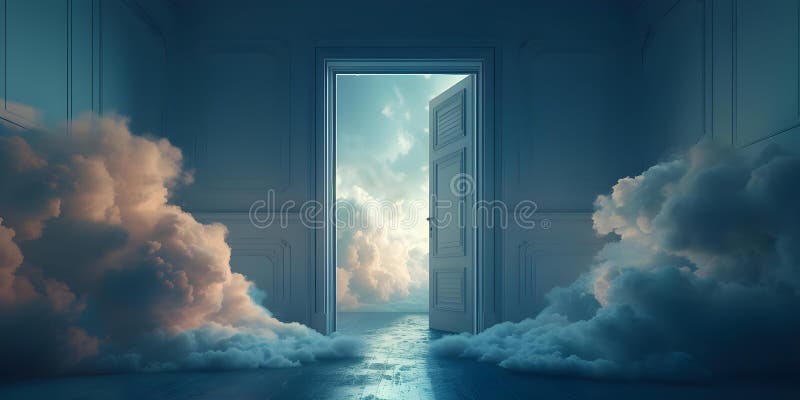 Fluffy Clouds Fly through an Open Door Symbolizing a Haven ...