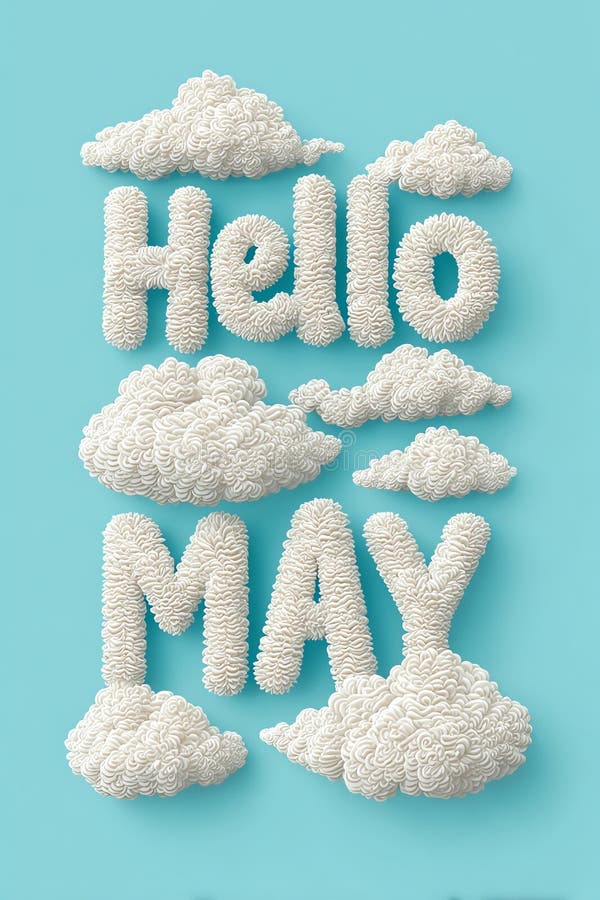 Fluffy Clouds Forming the Words Hello May on a Pastel Background Stock ...