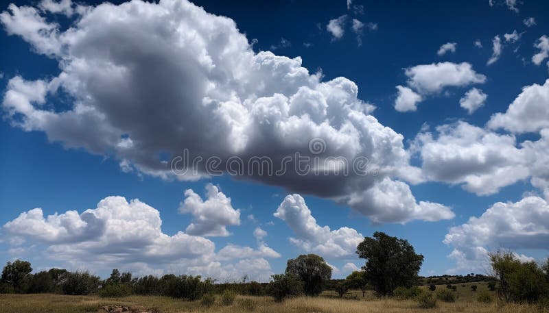 Fluffy Clouds Stretch High in the Sky Generated by AI Stock Image ...