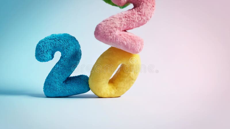 Colorful 3d Numbers Forming 2026 with a Red Ribbon Banner Saying Happy ...