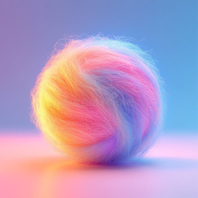 Fluffy Colorful Sphere Casting a Gentle Glow on a Gradient Background ...
