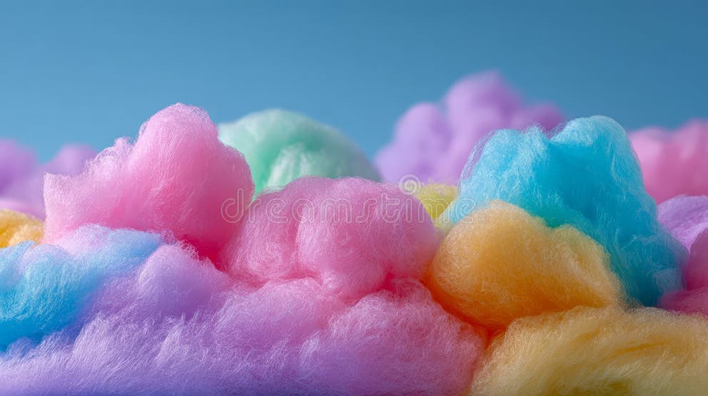 Fluffy Cotton Candy of Rainbow Colors Spread Out Like Clouds on a Solid ...