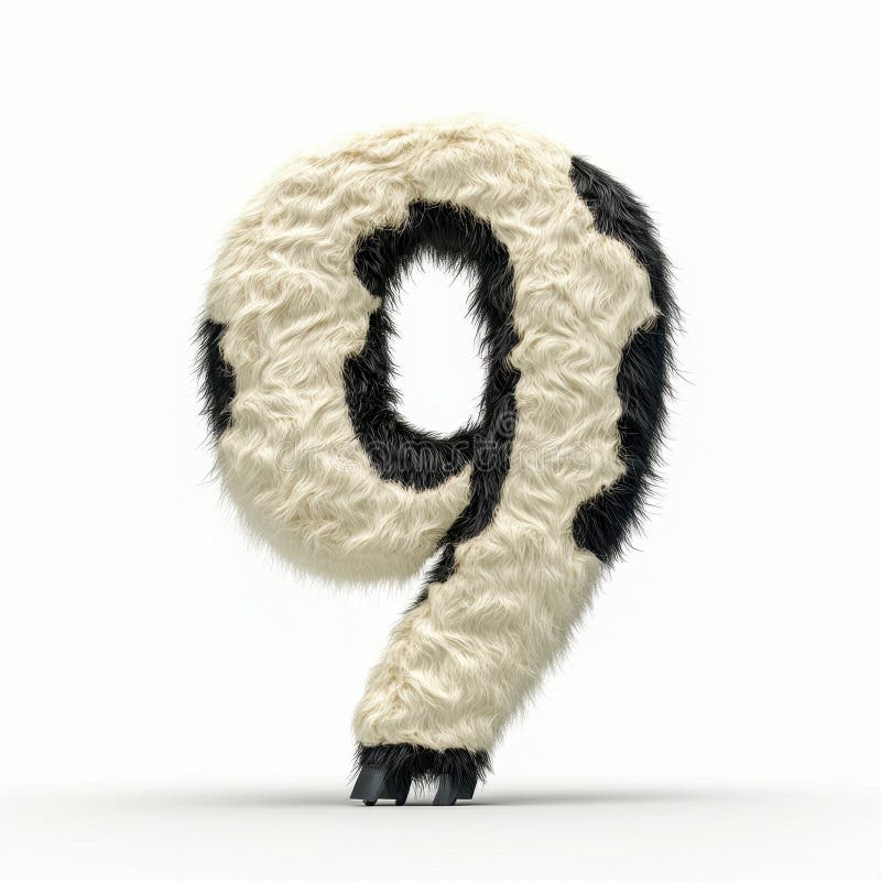 A Fluffy, Cow-patterned Number Nine Designed for Playful or Educational ...