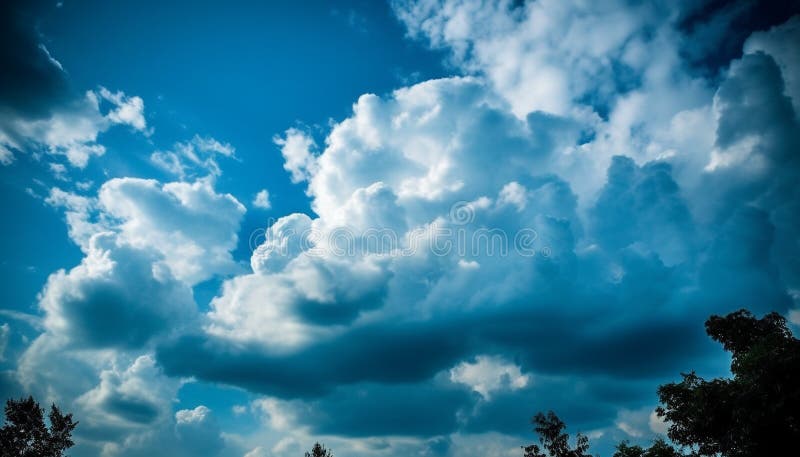 Fluffy Cumulus Clouds Float High Up in the Vibrant Sky Generated by AI ...