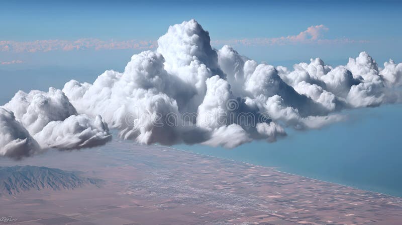 Cumulus Clouds Floating Above Coastal Landscape from Above Stock Image ...