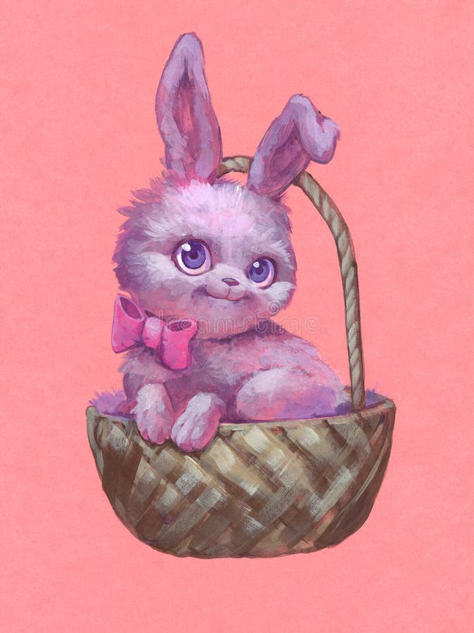 Fluffy Cute Pink Easter Rabbit Stock Illustration - Illustration of ...