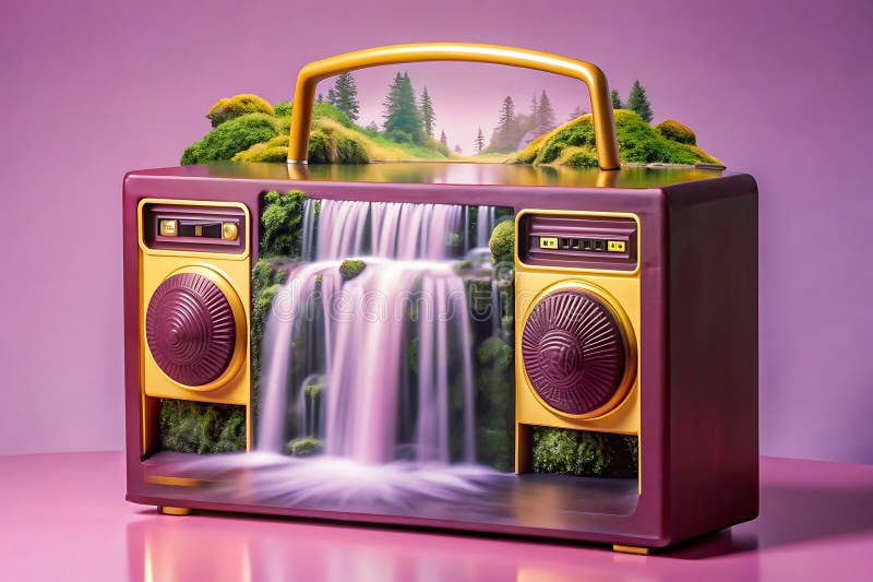 Fluffy 3D Image of Waterfall on the Radio Stock Image - Image of brand ...
