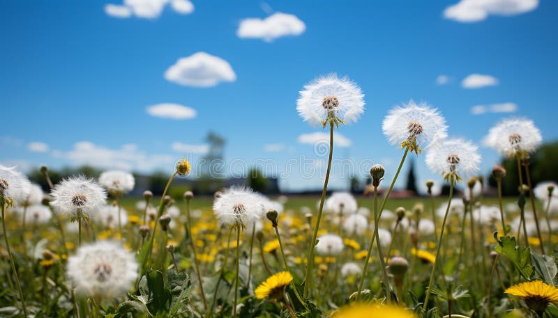 Fluffy Dandelion Seed Floats in Meadow, a Single Flower Growth ...