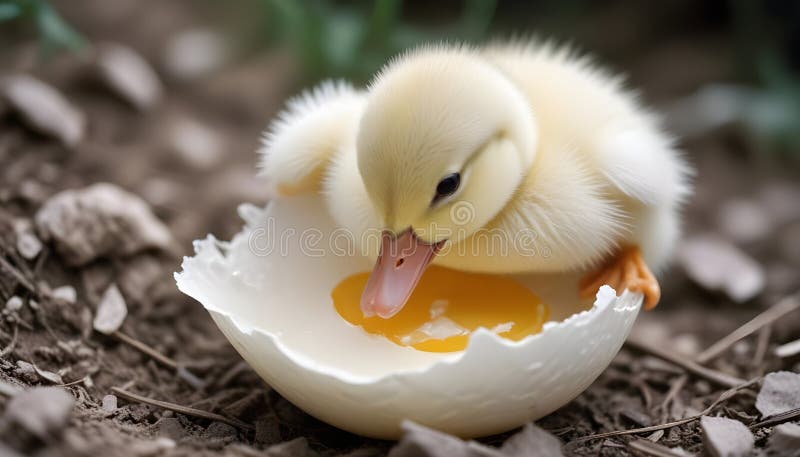 Fluffy Duckling in Eggshell. Newborn Duckling with Broken Egg. Cute ...