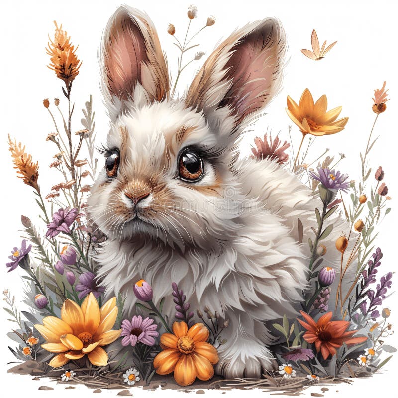 Fluffy Easter Bunny Hopping into the Spring Scene. Stock Illustration ...