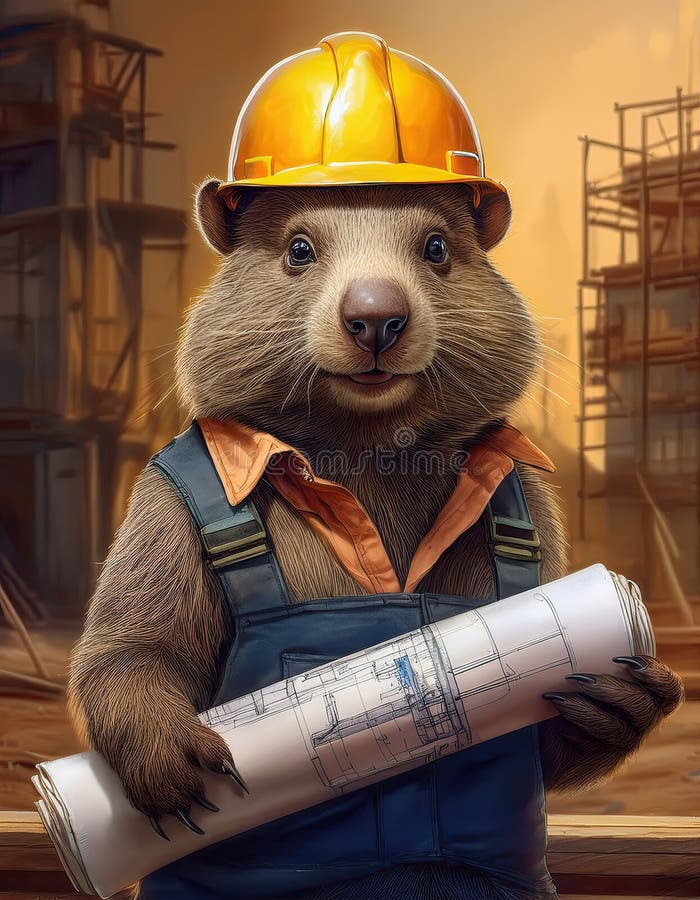 Fluffy Engineer Animal Supervising Building Project Stock Illustration ...