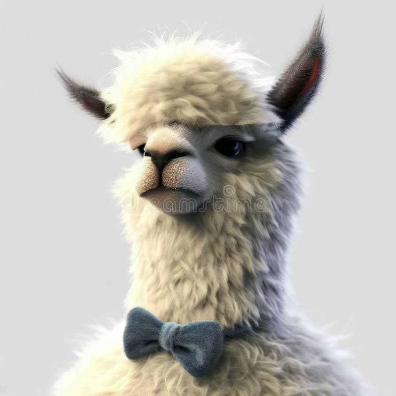 Fluffy Llama Wearing a Bowtie, Generative Ai Stock Illustration ...