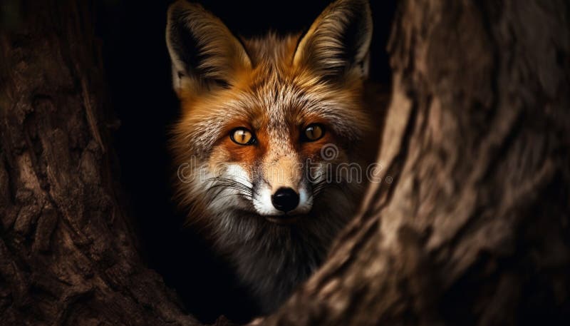 Fluffy Fox Staring, Alert, in Winter Snow Generated by AI Stock ...