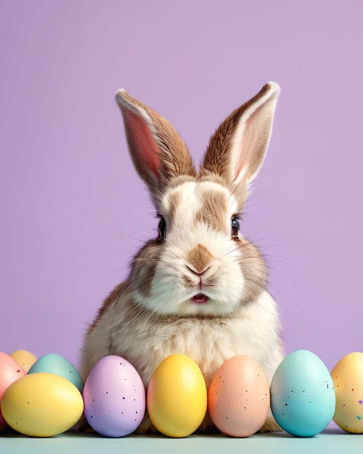 Fluffy Foxy Rabbit with Easter Eggs Isolated Stock Photo - Image of ...
