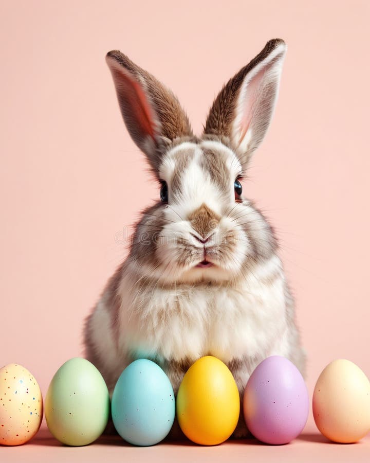 Fluffy Foxy Rabbit with Easter Eggs Isolated Stock Image - Image of ...