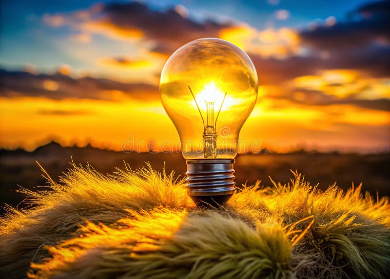 Fluffy FurAdorned Light Bulb Silhouette Against a Stunning Sunset a ...