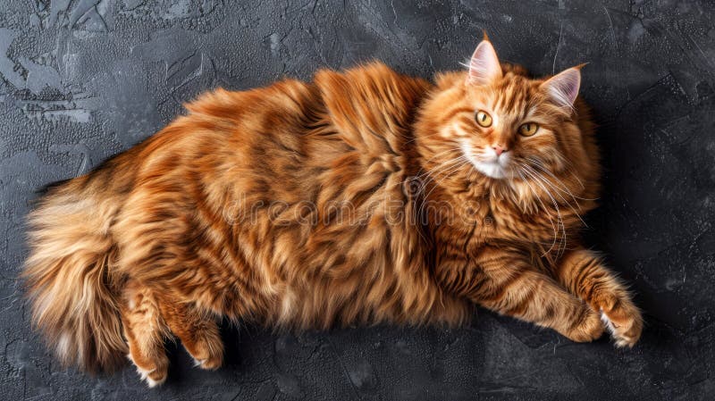 Fluffy Ginger Maine Coon Cat Resting On Dark Background Adorable And Majestic Feline With Lush