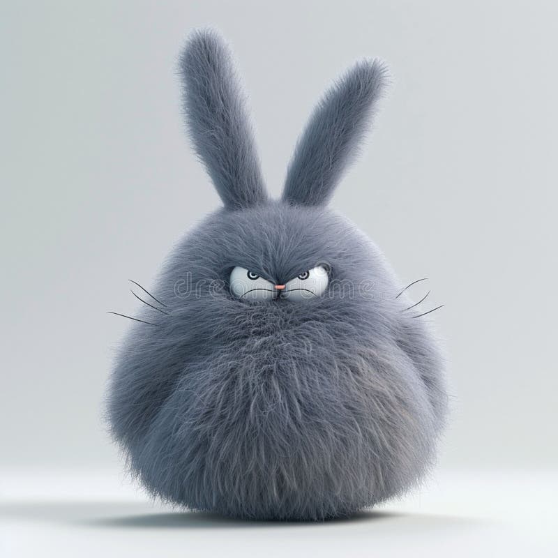 Fluffy Gray Bunny with Angry Expression in a Studio Setting Stock ...