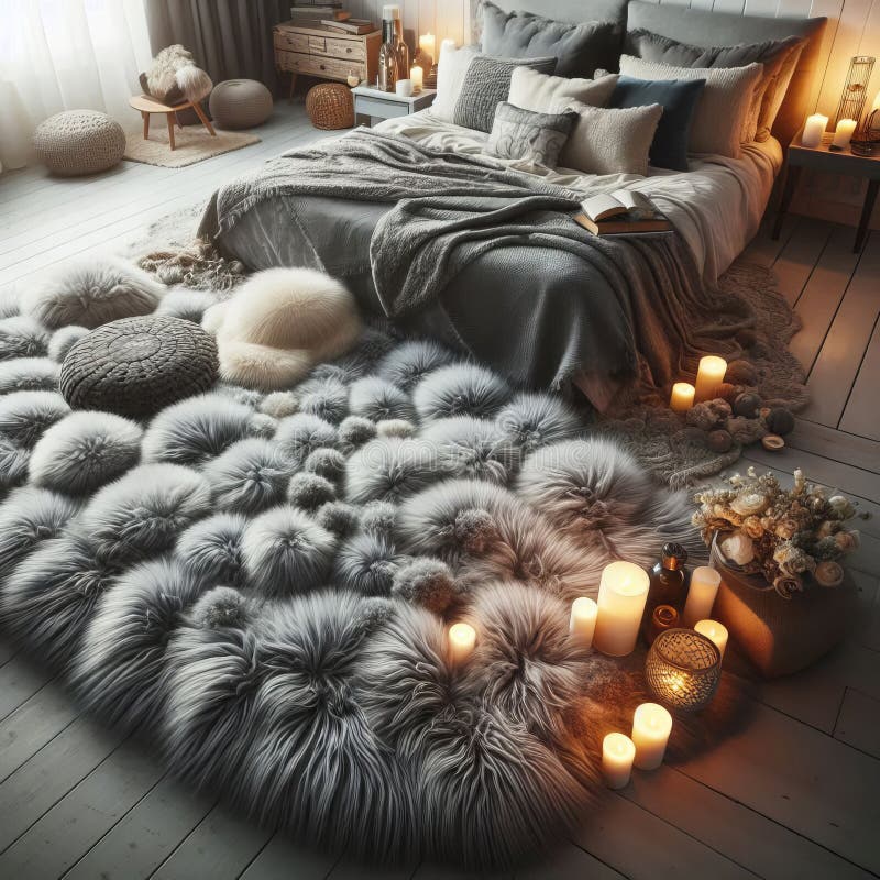 Fluffy Grey Area Rug with a Plush Feel Stock Image - Image of fluffy ...