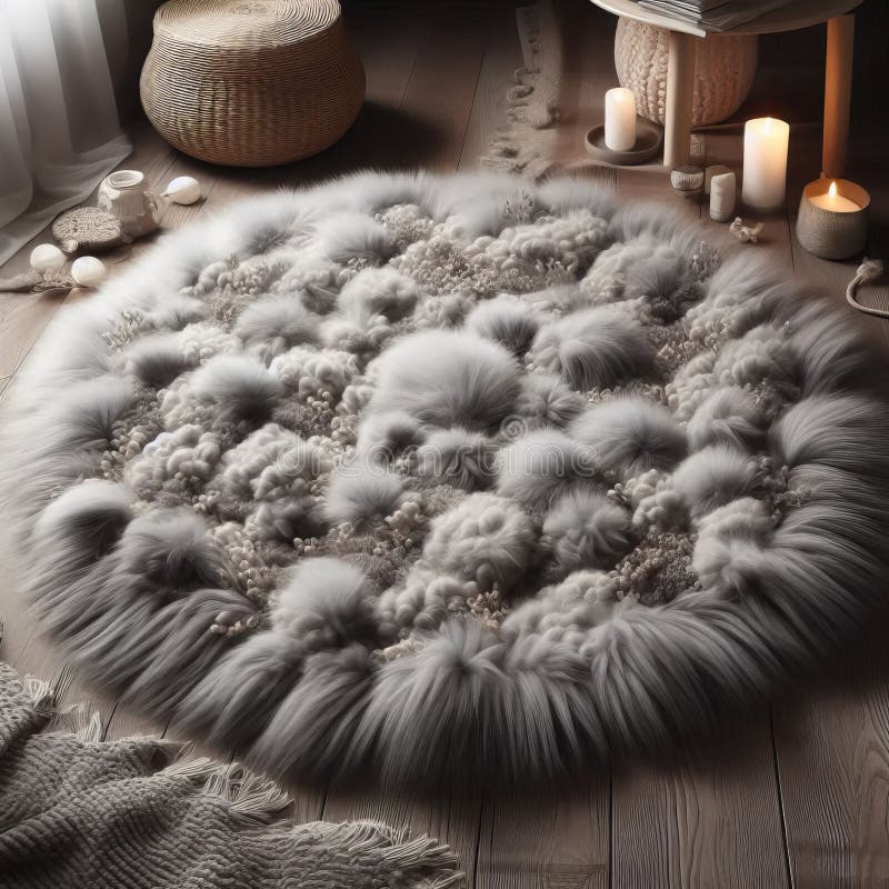 Fluffy Grey Area Rug with a Plush Feel Stock Image - Image of fluffy ...