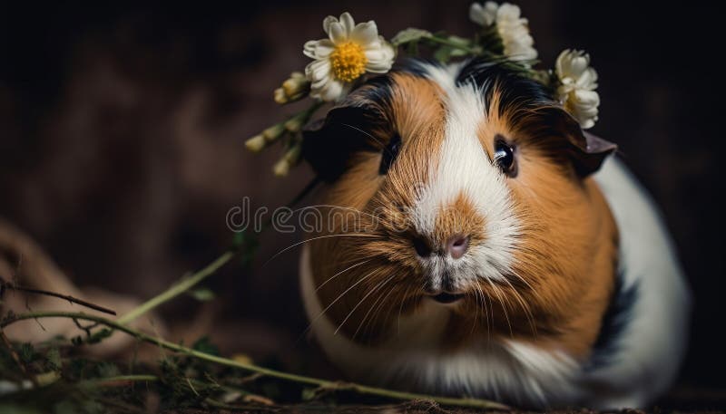 Fluffy Guinea Pig Eats Grass in Meadow Generated by AI Stock Image ...