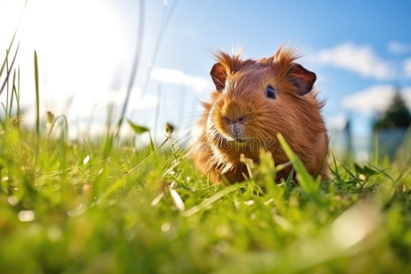 Fluffy Guinea Pig Exploring a Patch of Grass Stock Image - Image of ...