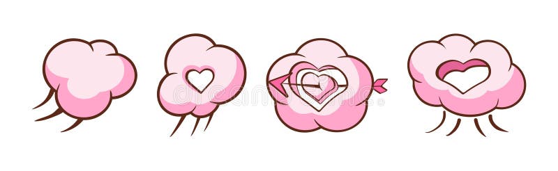 Fluffy Heart Cloud of Pink Color Vector Set Stock Vector - Illustration ...