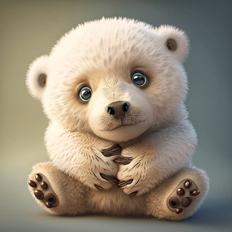 Fluffy Heart Melting Cute Animated Polar Bear Cub Generative Ai Stock Illustration