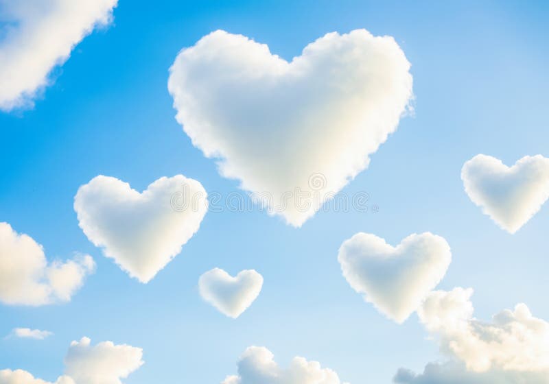 Fluffy Heart-shaped Clouds in a Clear Blue Sky Stock Photo - Image of ...